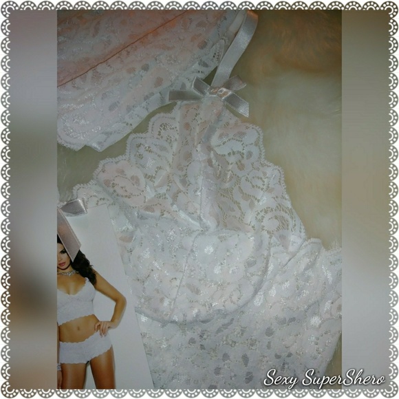 Sexy Supershero Intimates And Sleepwear White Lace Booty Shorts Cami